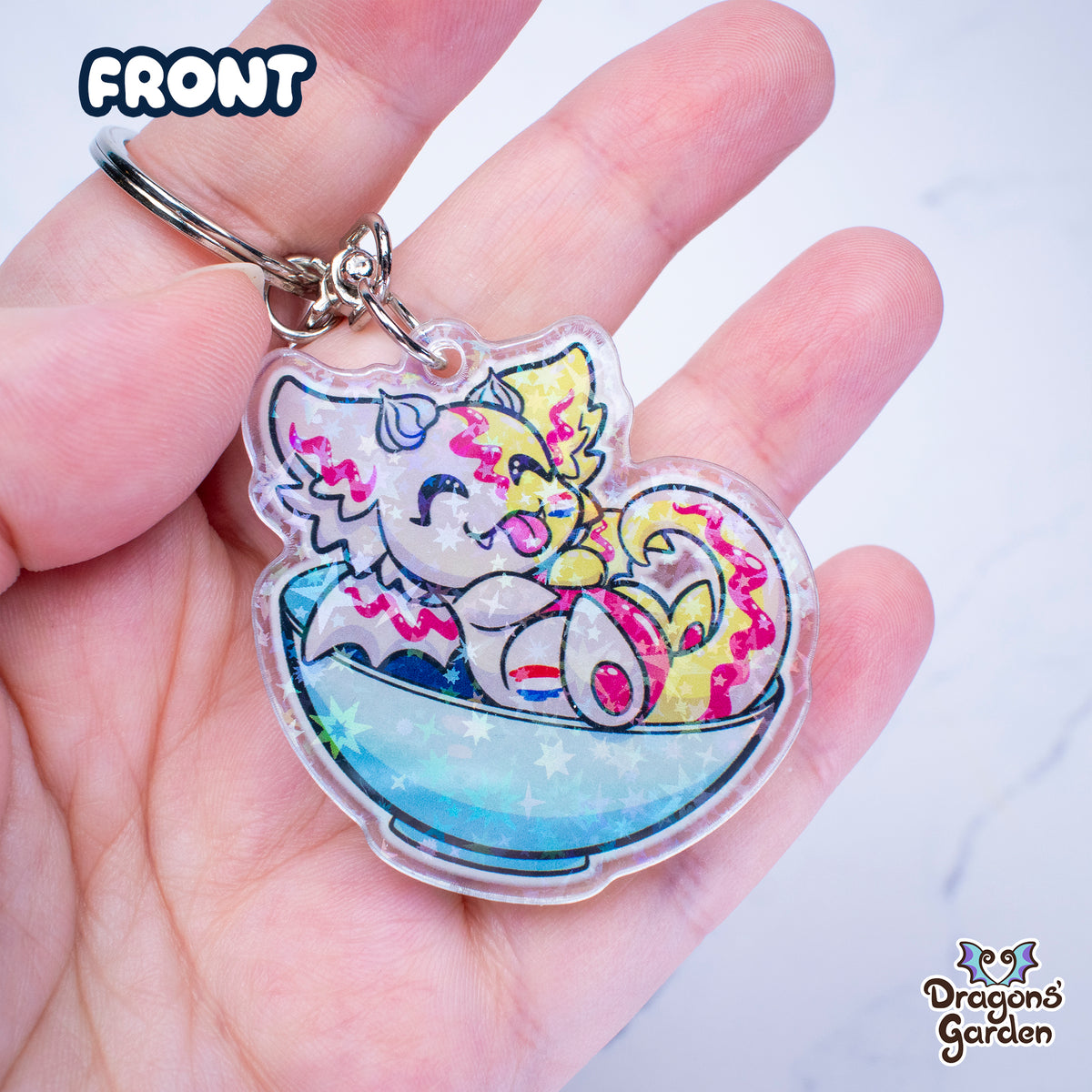 Vla Flip Custard Dragon | Holographic Acrylic Keychain– Dragons' Garden
