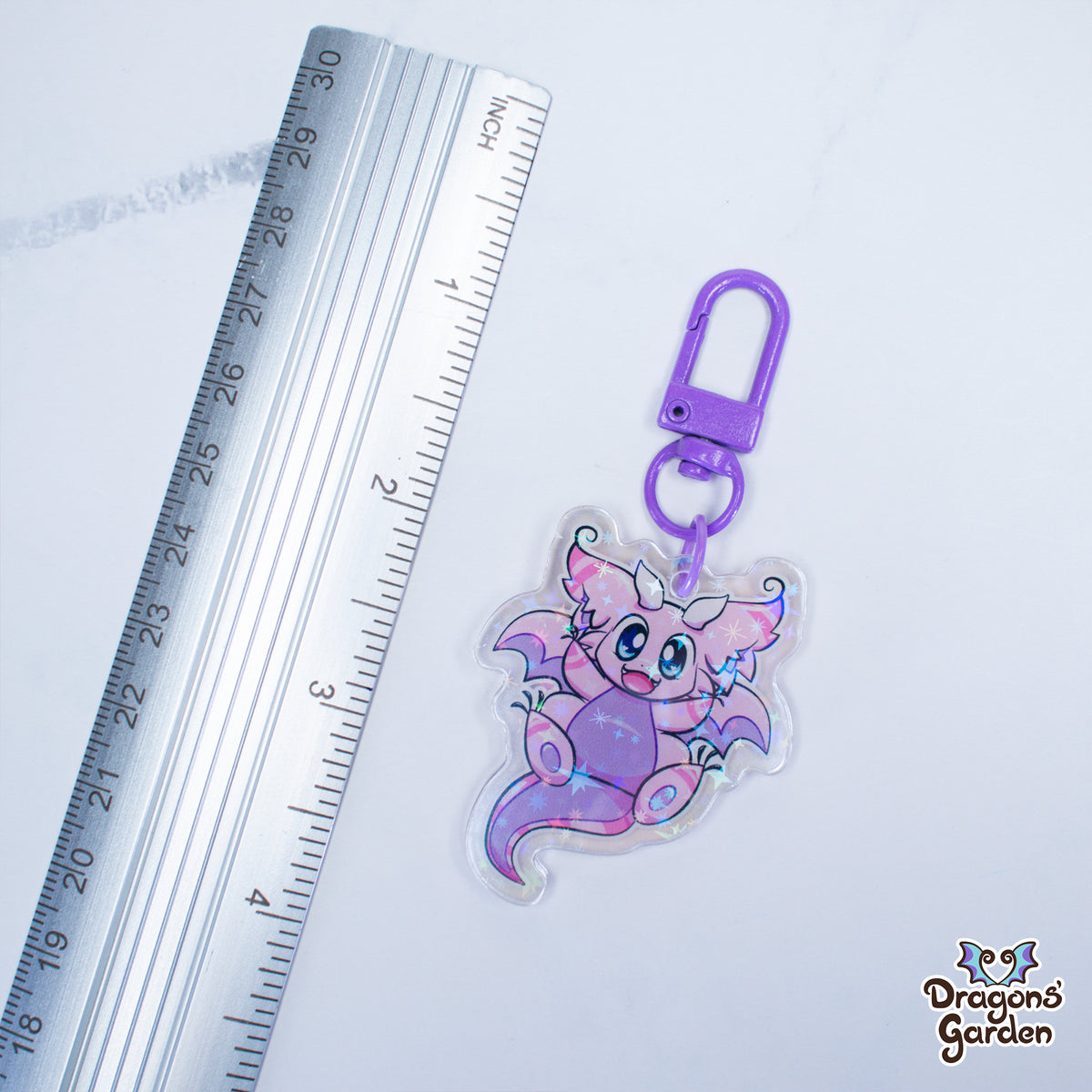 Pink Happy Dragon | Holographic Acrylic Keychain– Dragons' Garden
