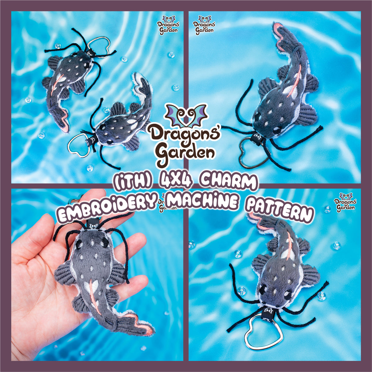 ITH Catfish Fish Charm Embroidery Pattern– Dragons' Garden