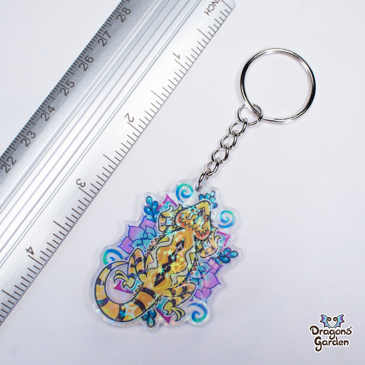 Flower Bearded Dragon | Holographic Acrylic Keychain– Dragons' Garden